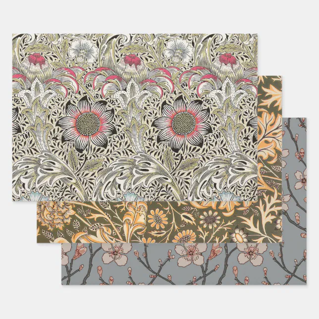 Vintage William Morris Corncockle Floral Pattern Wrapping Paper Sheets ...