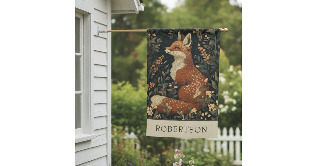 Vintage William Morris Cottage Core Fox Name House Flag | Zazzle