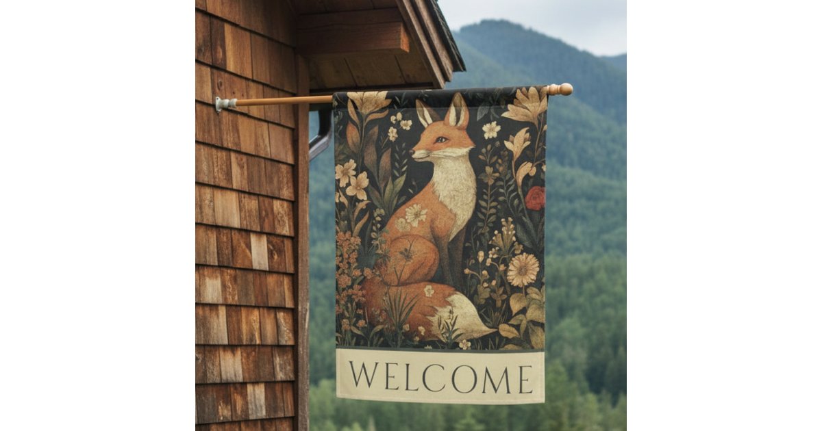 Vintage William Morris Cottage Core Medieval Fox House Flag | Zazzle