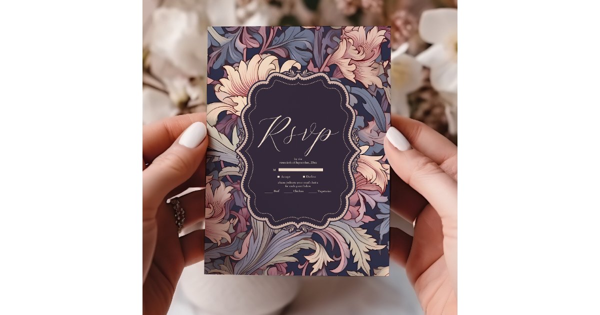 Vintage William Morris Lavender Wedding RSVP Card | Zazzle