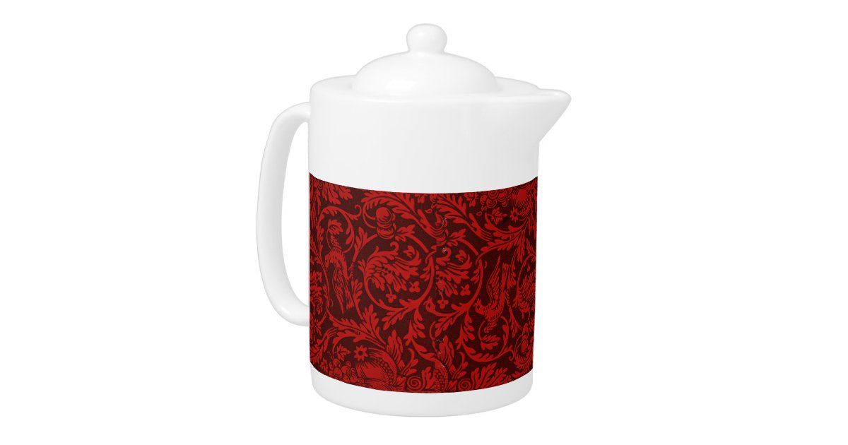 Vintage William Morris Red Birds Foliage Fruit Teapot | Zazzle