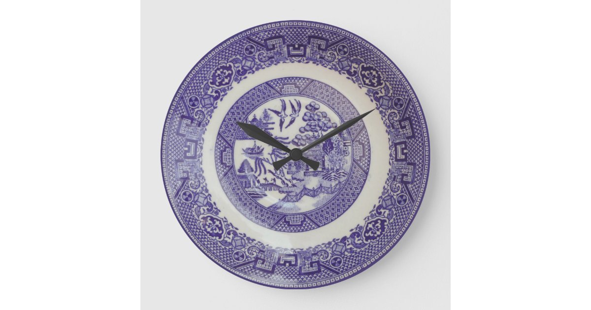 Vintage Willow Pattern Plate Effect Clock | Zazzle