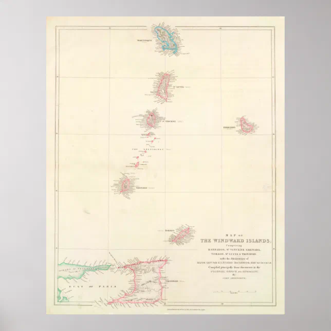 Vintage Windward Islands of The Caribbean Map Poster | Zazzle
