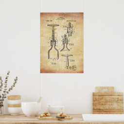 Vintage Wine Corkscrew Patent Poster | Zazzle