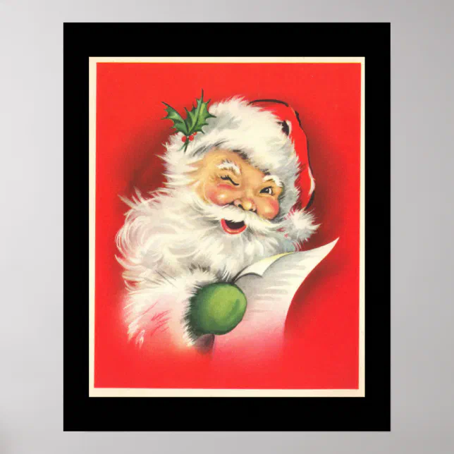 Vintage Winking Jolly Santa Claus - Poster | Zazzle