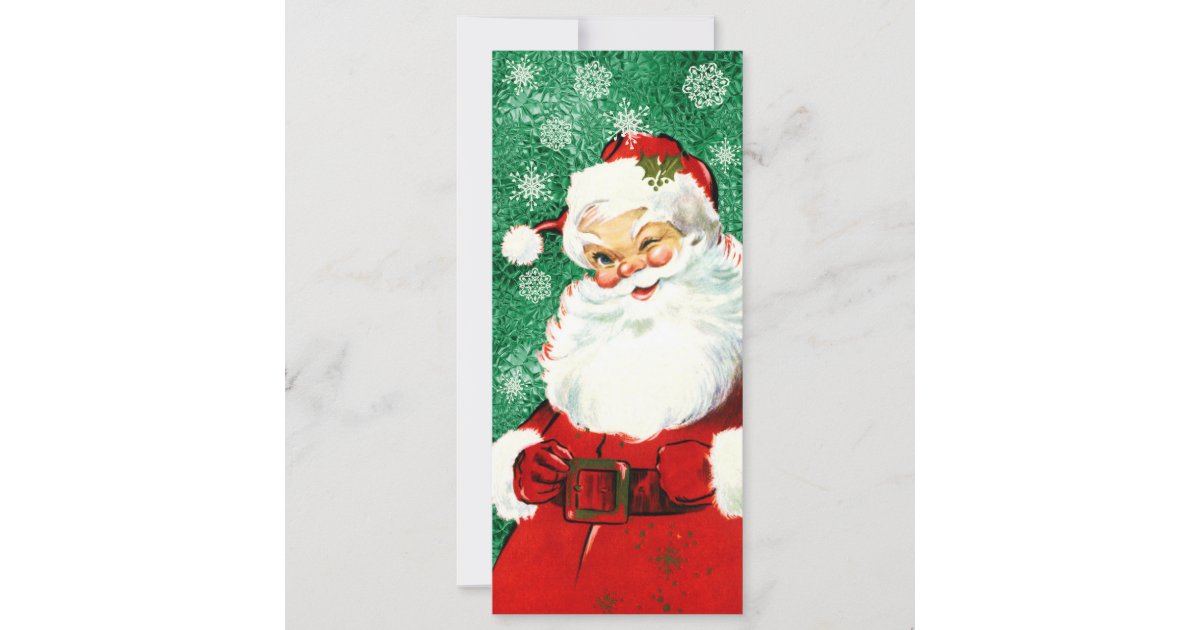 Vintage Winking Santa on Green Flat Card. | Zazzle