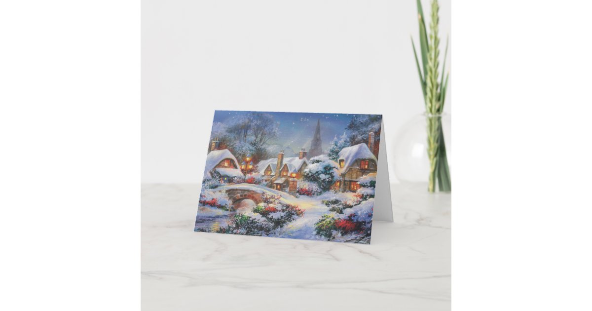 Vintage Winter Christmas Village Holiday Card | Zazzle