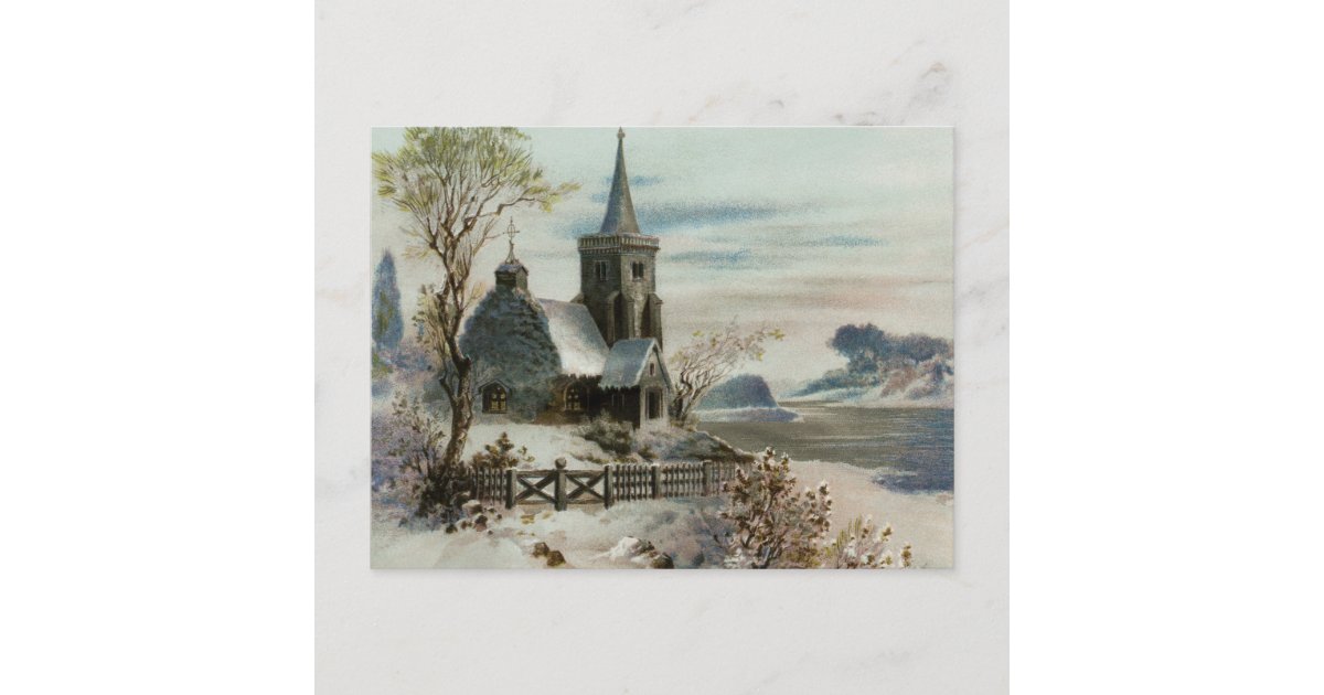 Vintage Winter Church Postcard | Zazzle