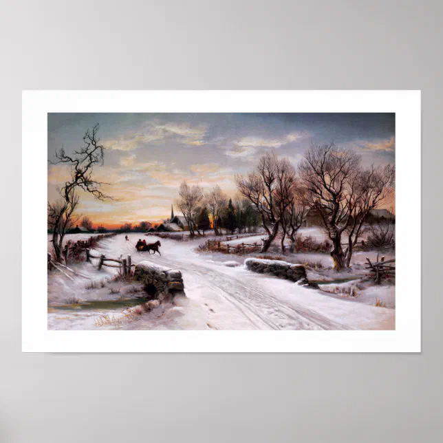 Vintage Winter Country Scene Lithograph Poster | Zazzle