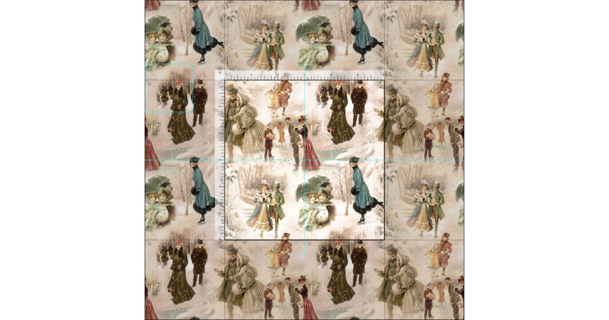Vintage Winter Fun Snow Scenes Fabric | Zazzle