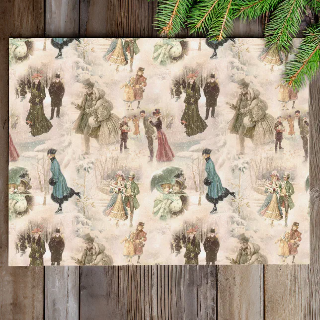 Vintage Winter Fun Snow Scenes Tissue Paper | Zazzle
