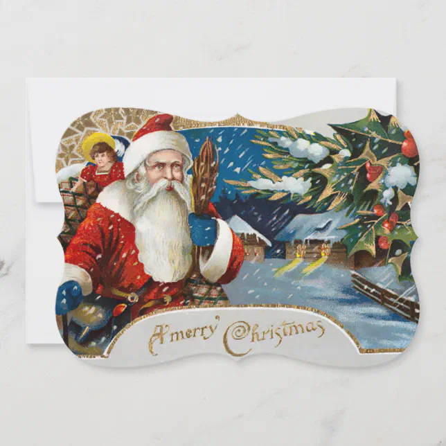 Vintage Winter Santa Holiday Card | Zazzle