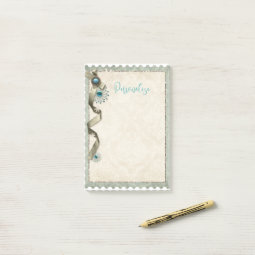 Vintage Winter snowflake ribbon and damask Post-i Post-it Notes | Zazzle