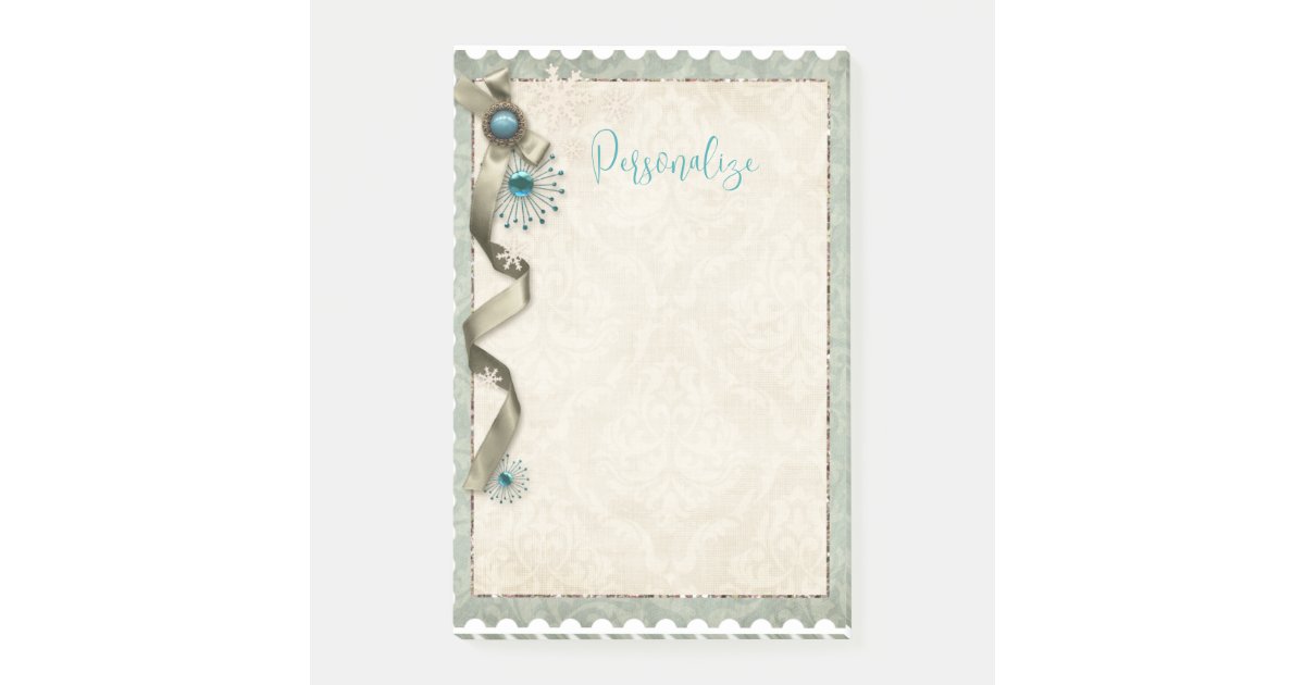 Vintage Winter snowflake ribbon and damask Post-i Post-it Notes | Zazzle