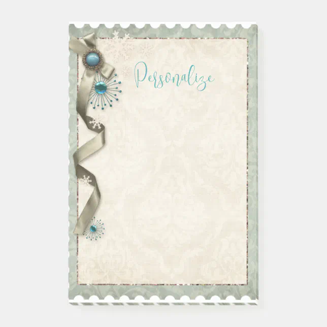 Vintage Winter snowflake ribbon and damask Post-i Post-it Notes | Zazzle