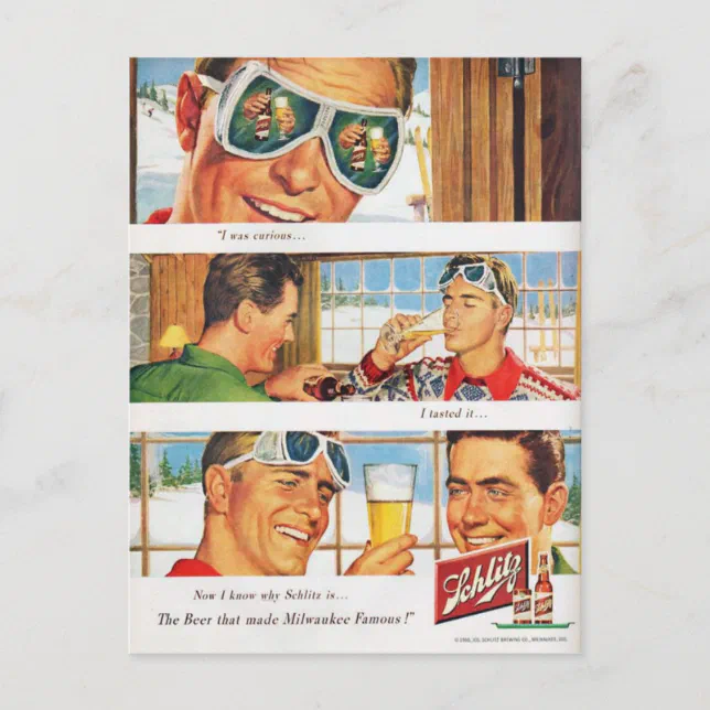 Vintage winter sports, Beer advertisement Postcard | Zazzle
