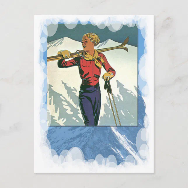 Vintage Winter Sports -Ready to ski Postcard | Zazzle