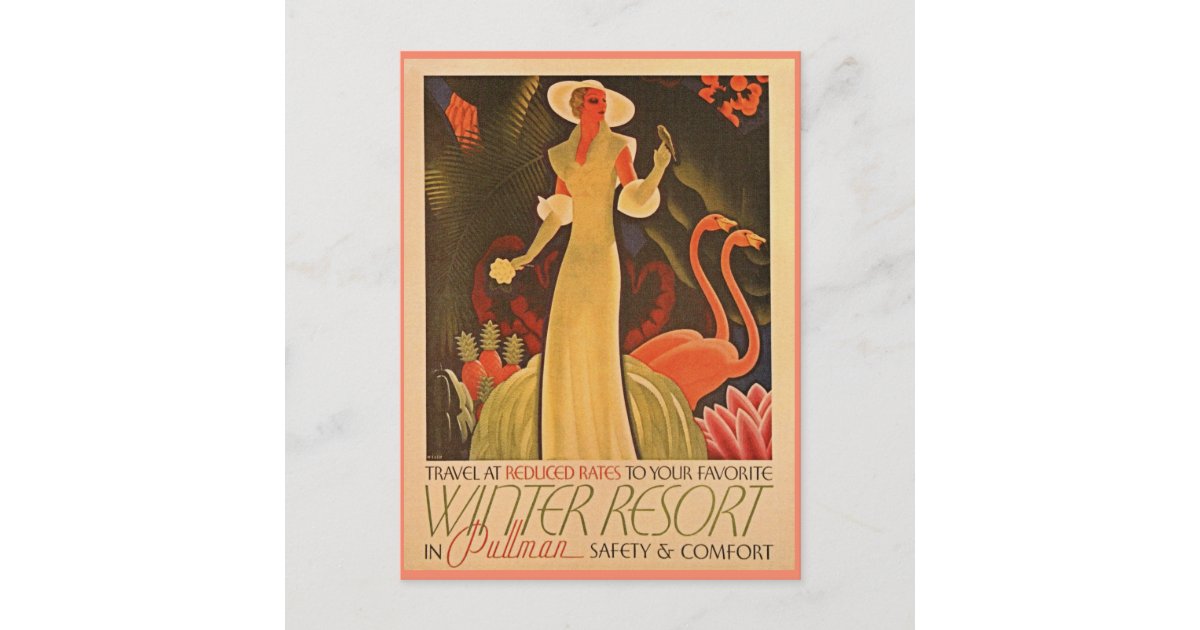 Vintage winter travel resort ad postcard | Zazzle