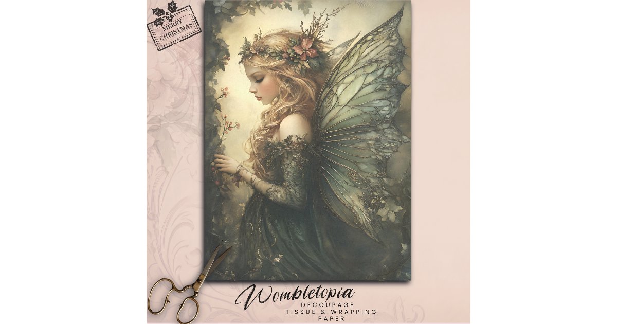 Vintage Winter Woodland Fairy with Floral Crown Tissue Paper | Zazzle