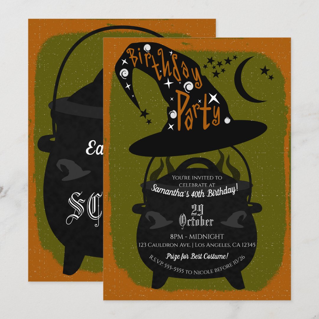 Vintage Witch Cauldron Birthday Halloween Party Invitation | Zazzle