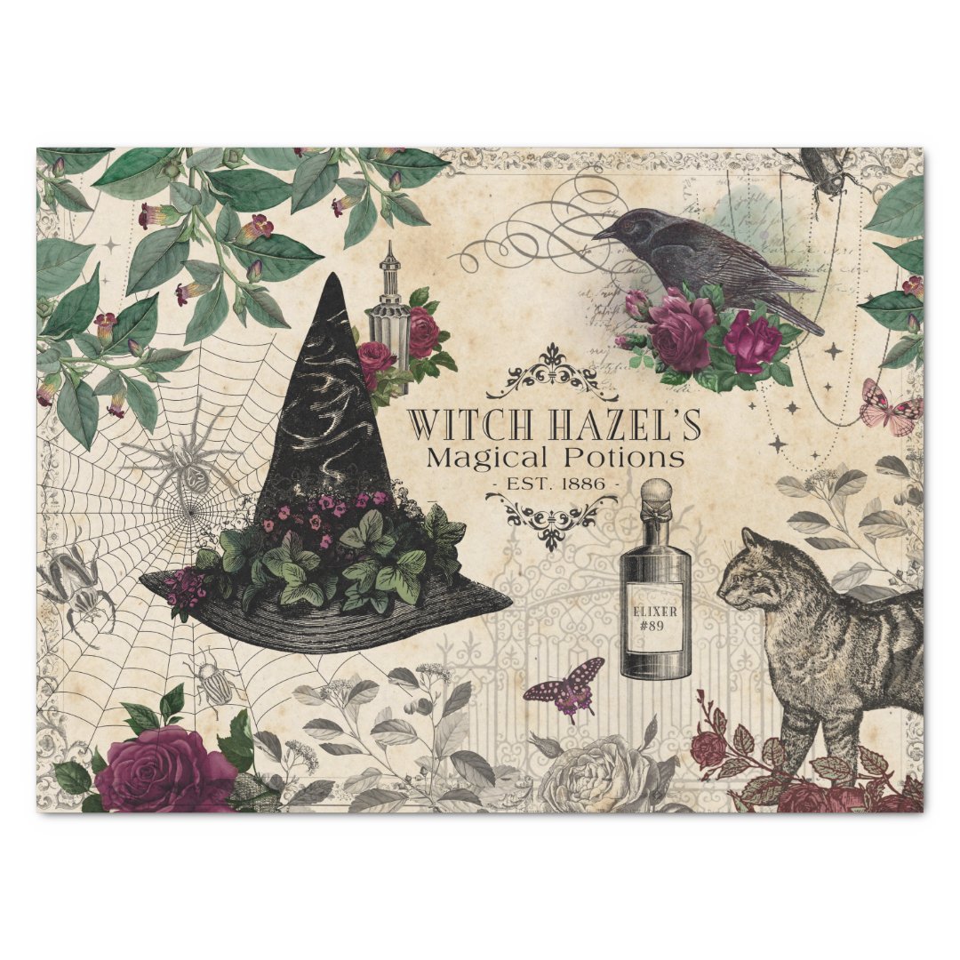 Vintage Witch Floral Halloween Ephemera Tissue Paper | Zazzle