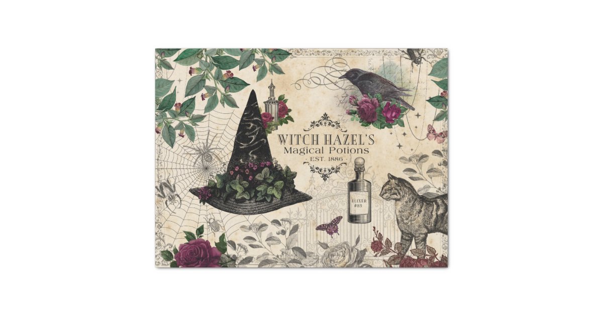 Vintage Witch Floral Halloween Ephemera Tissue Paper | Zazzle