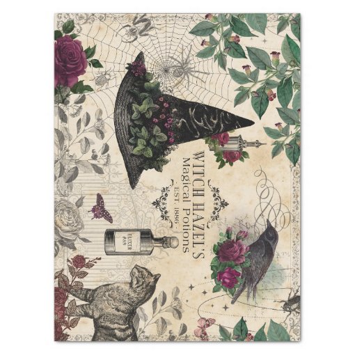Vintage Witch Floral Halloween Ephemera Tissue Paper | Zazzle