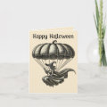 Vintage Witch Flying Pumpkin Parachute Halloween Holiday Card | Zazzle