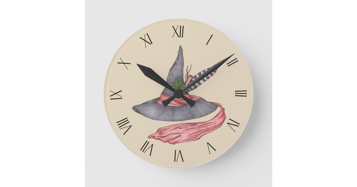 Vintage Witch Hat Round Clock | Zazzle