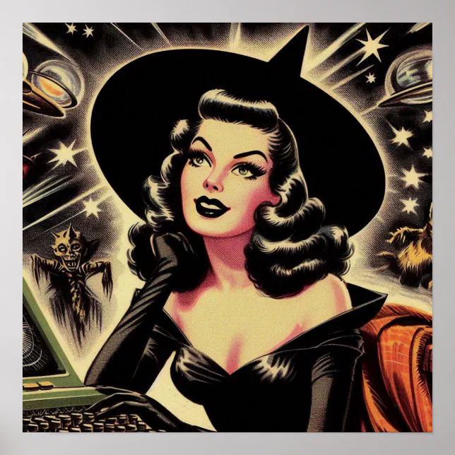 Vintage Witch Pin Up Poster | Zazzle