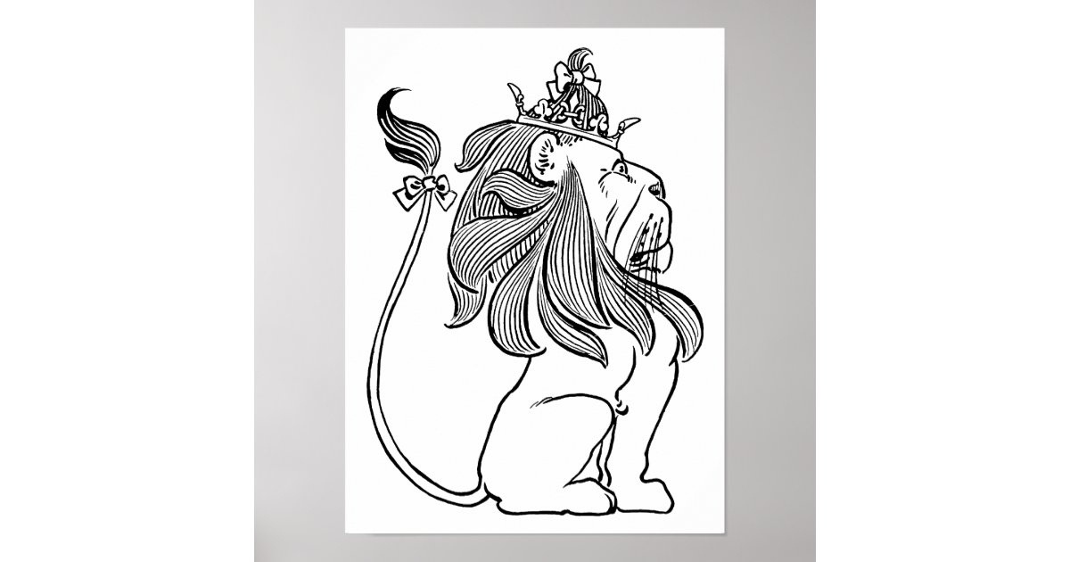 Vintage Wizard of Oz, Cowardly Lion with Crown Poster | Zazzle