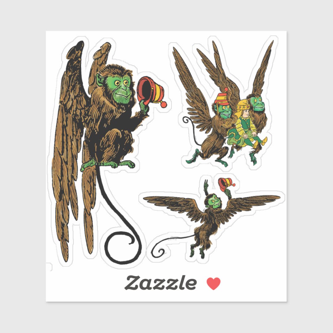 Vintage Wizard of Oz, Dorothy and Flying Monkeys Sticker | Zazzle