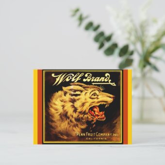 Vintage Wolf Brand Cali citrus crate Postcards | Zazzle