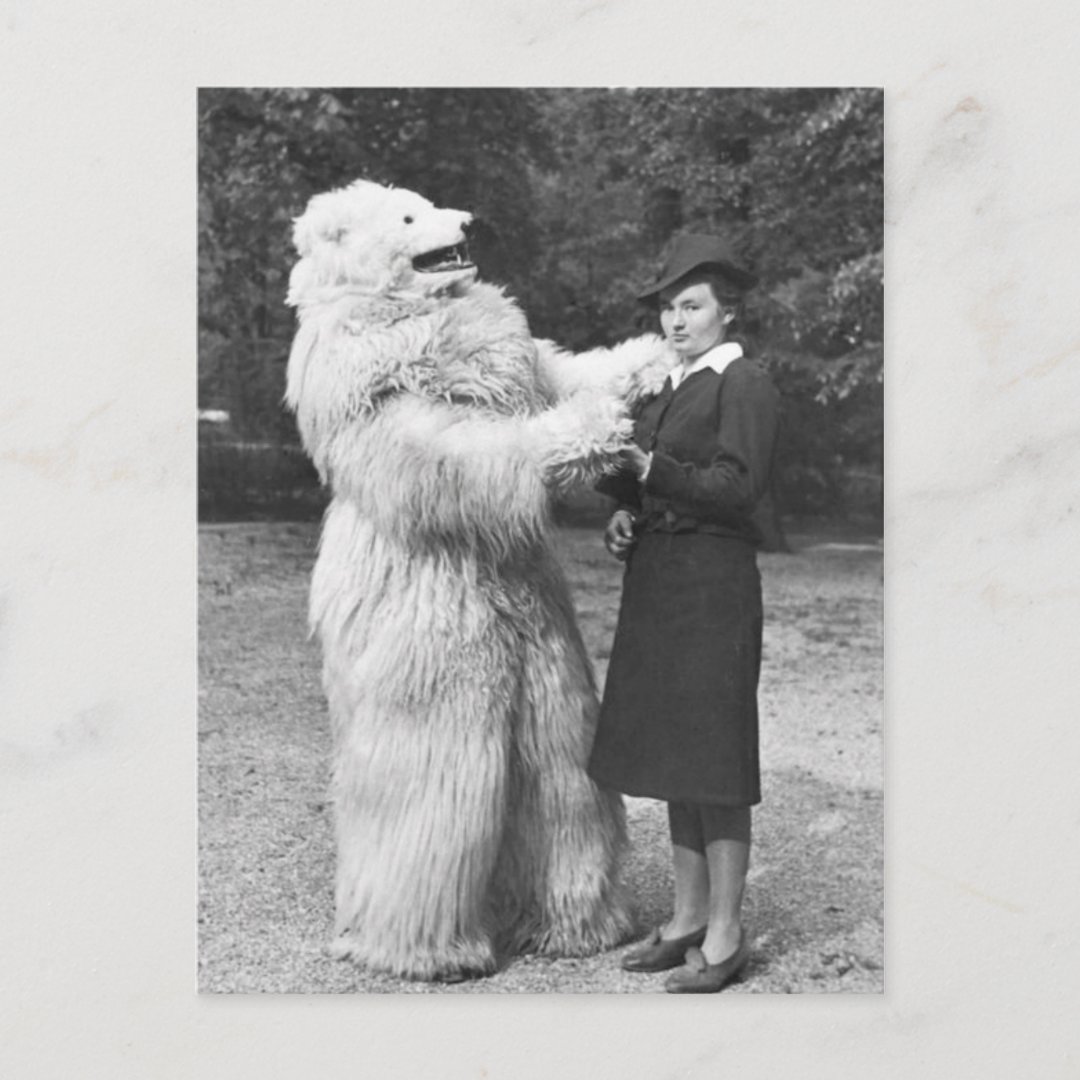 Vintage Woman and Man in a Bear Suit Postcard | Zazzle