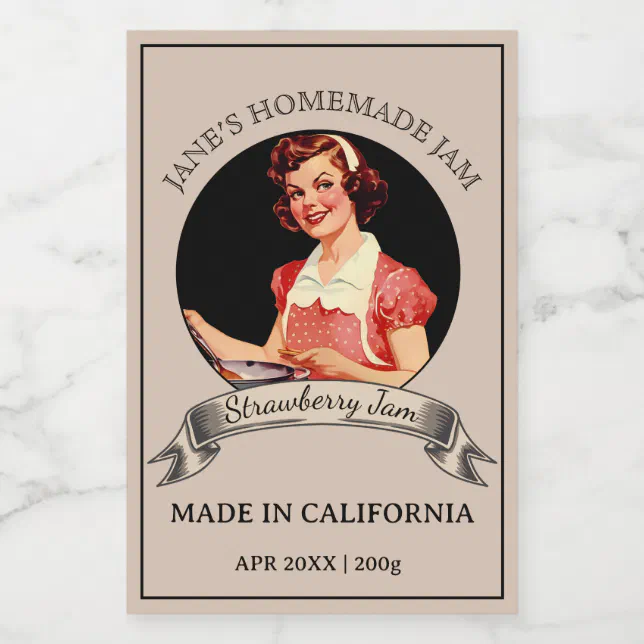 Vintage Woman Food Custom Label | Zazzle