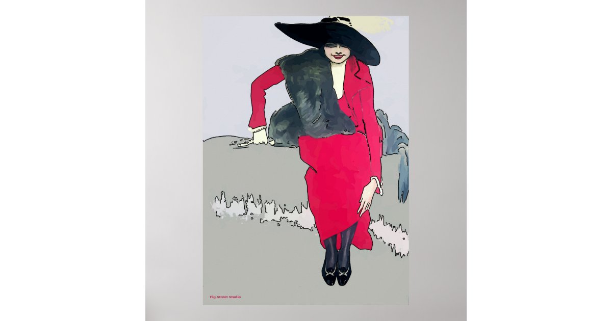 Vintage Woman in Red, add text Poster | Zazzle