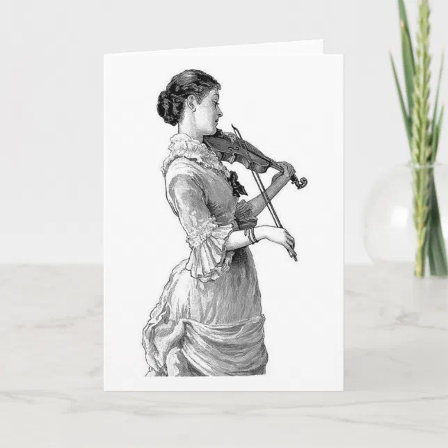 Vintage - Woman Playing the Violin Card | Zazzle