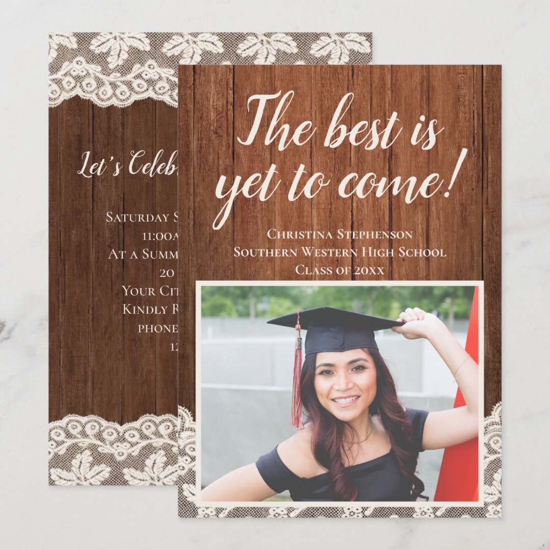 Vintage Wood Best is Yet to Come Photo Graduation Invitation | Zazzle