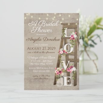 Vintage Wood Floral Ladder Bridal Shower Invitation | Zazzle
