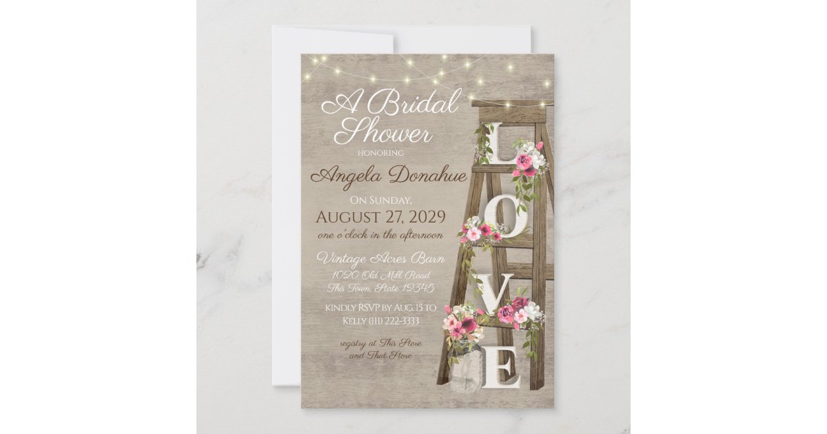 Vintage Wood Floral Ladder Bridal Shower Invitation | Zazzle