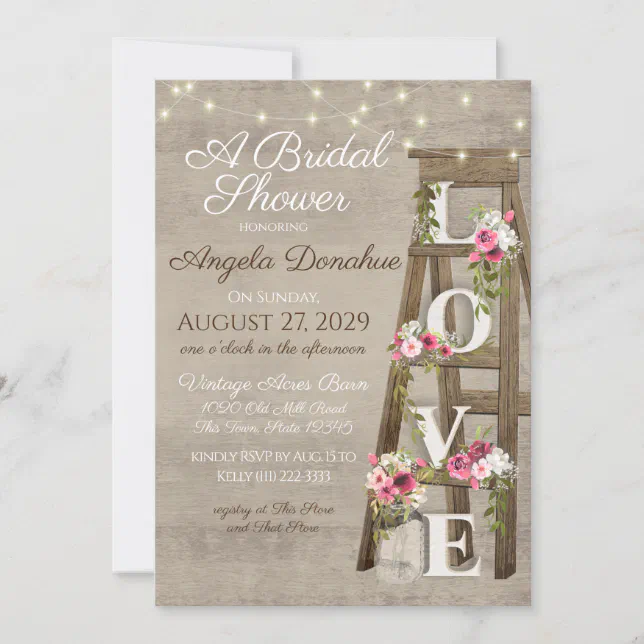 Vintage Wood Floral Ladder Bridal Shower Invitation | Zazzle