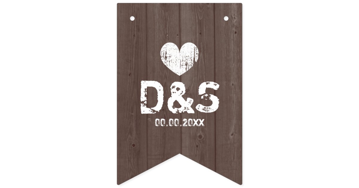 Vintage wood grain country wedding bunting flags | Zazzle