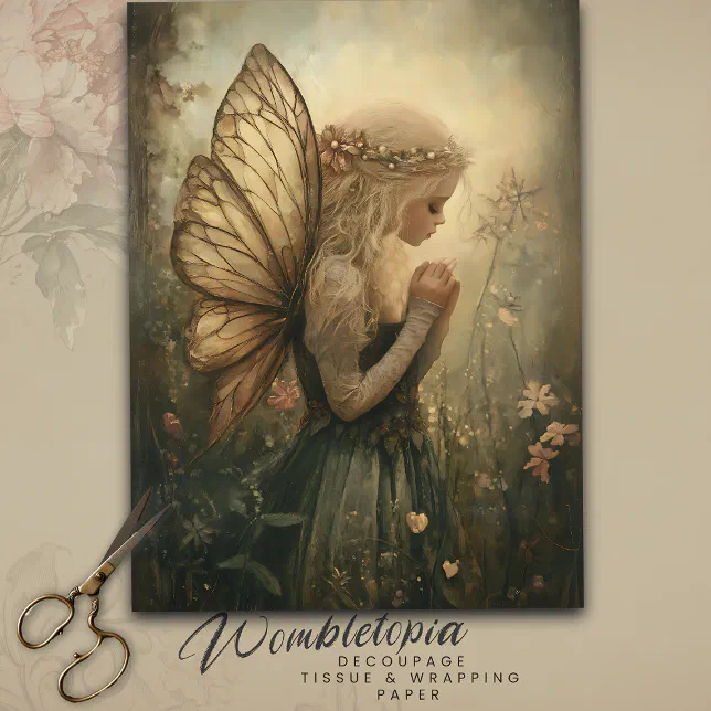 Vintage Woodland Fairy with Crown Decoupage Tissue Paper | Zazzle
