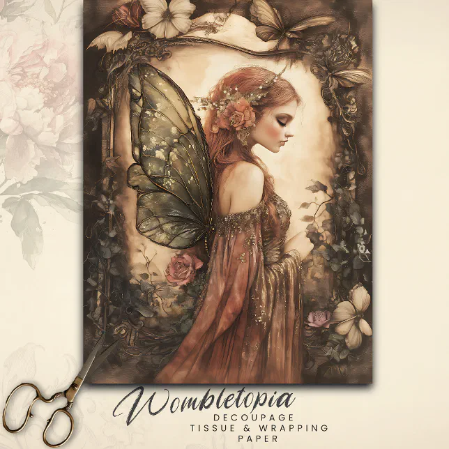 Vintage Woodland Fairy with Roses Decoupage Tissue Paper | Zazzle