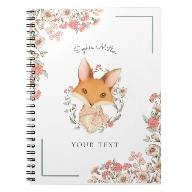 Vintage Woodland Fox Illustration With Your Name Notebook | Zazzle