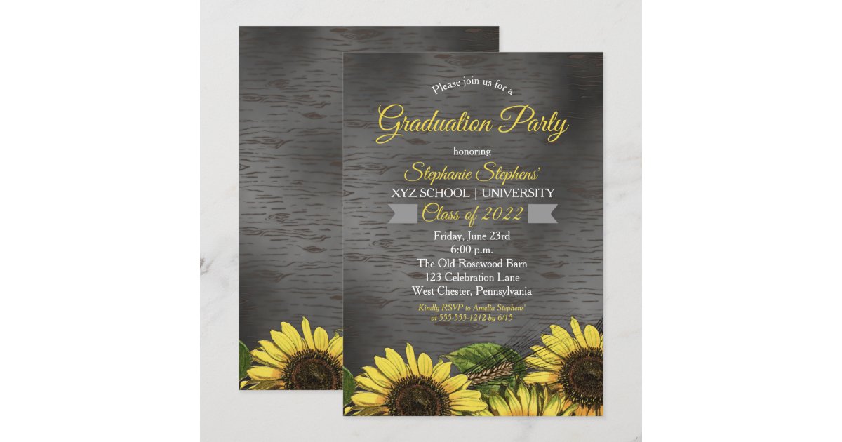 Vintage Woodsy Sunflower | Wood Graduation Party Invitation | Zazzle