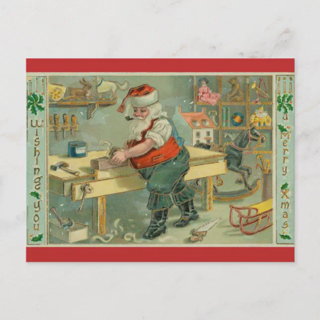 Vintage Workshop Santa Postcard | Zazzle