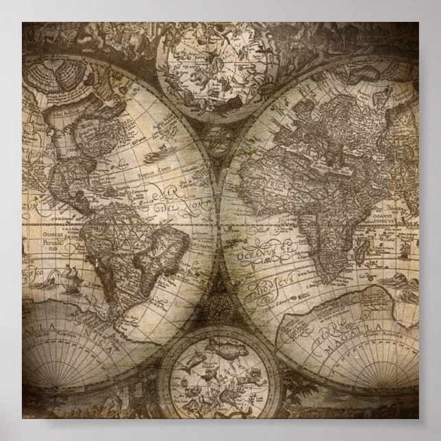 Vintage World Atlas Map Poster | Zazzle
