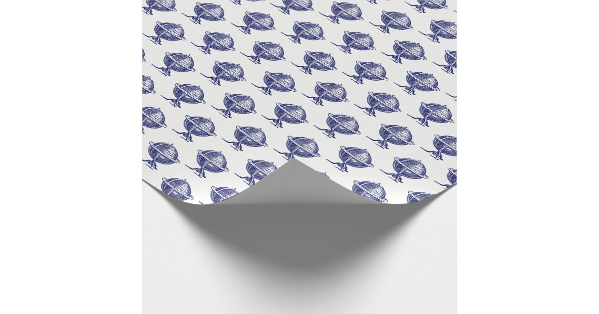 Vintage World Globe Lithograph Drawing Navy Wrapping Paper | Zazzle