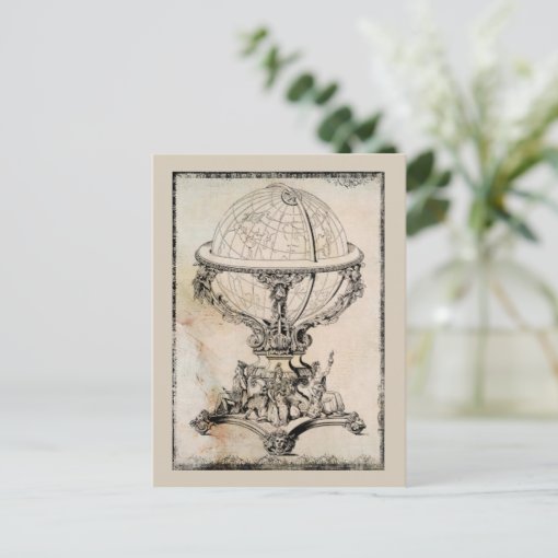 Vintage World Globe Map Print Postcard | Zazzle